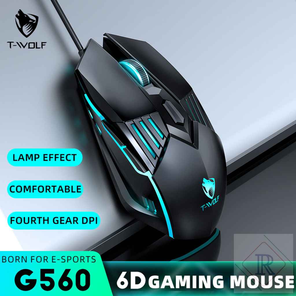 T-WOLF G560 6D Optical RGB LED Light Ergonomic Wired Gaming Mouse